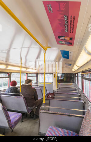 England, London, Interior of Routemaster Double Decker Bus Stock Photo ...