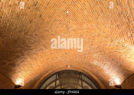 abstract round tunnel with brick pattern texture and glowing spheres 3d ...