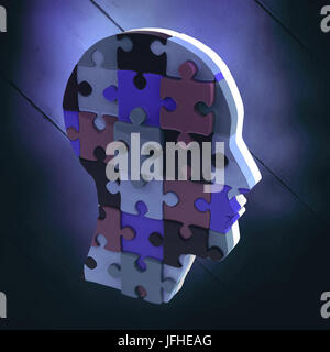 Blue head made of jigsaw pieces Stock Photo - Alamy