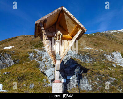 Jesus cross at a wooden hut in the Alps; Wilder Kaiser; Austria Stock ...