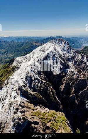 Aerial view of the snowy ridges of Grignetta and Grignone mountains in ...