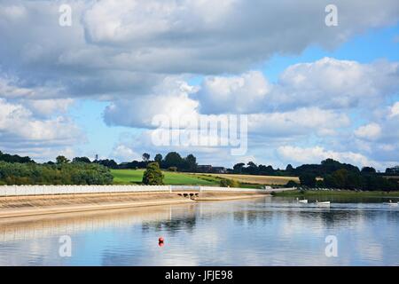 View across Blithfield reservoir with a road bridge to the left hand ...
