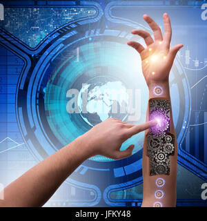 The robotic hand pressing button in futuristic concept Stock Photo - Alamy