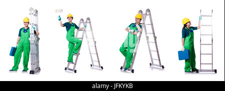 Female construction worker with toolkit and ladder Stock Photo - Alamy
