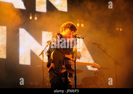 British singer Declan McKenna performing at Glastonbury Festival Day 5 ...