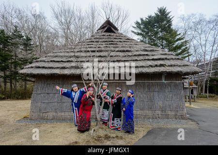 Ainu women in Ainu village museum,Shiraoi Poroto Kotan,Shiraoi,Hokkaido ...