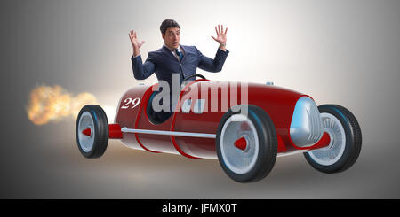 The scared businessman driving vintage roadster Stock Photo - Alamy