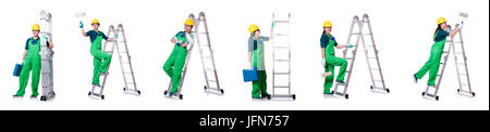 Female construction worker with toolkit and ladder Stock Photo - Alamy