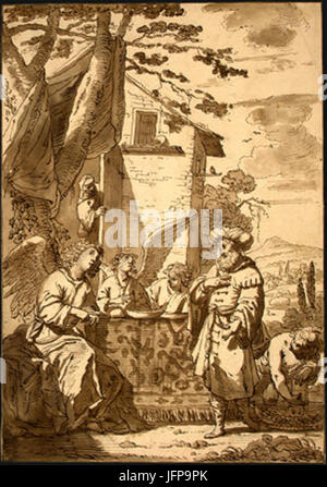 'Abraham and the Angels' is a historical painting of the biblical scene ...