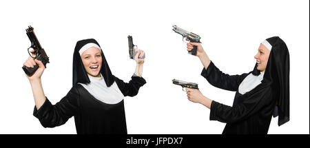 Nun with handgun isolated on white Stock Photo - Alamy