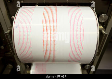 Seismograph records an earthquake on the sheet of measuring paper ...