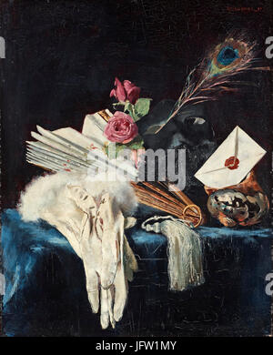 Alf Wallander-Stilleben med solfjäder, rosor och påfågelsfjäder Stock ...