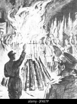 NAZI BOOK BURNING CENSORSHIP 1933 Thousands of books smoulder in a huge ...