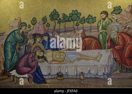 mosaic depiction of Christ's body being prepared after his death Stock ...