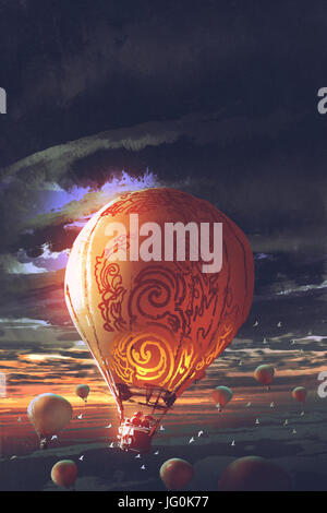 Watercolor air balloons and clouds in pastel colours on white ...