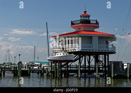 The Choptank River Light, a screw-pile lighthouse, is located near ...