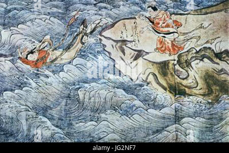 The Kegon Engi Emaki, a Japanese emaki (painted handscroll), depicts a ...