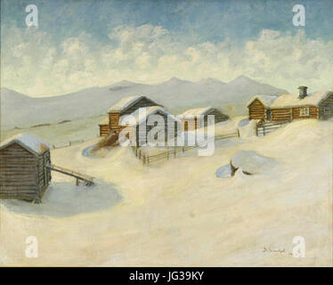 'Vinterbilde fra Vågå' by Gustav Wentzel, created in 1914, depicts a ...