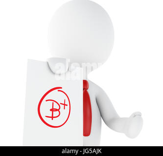 3d illustration. White people, teacher with B plus (B+) grade test ...
