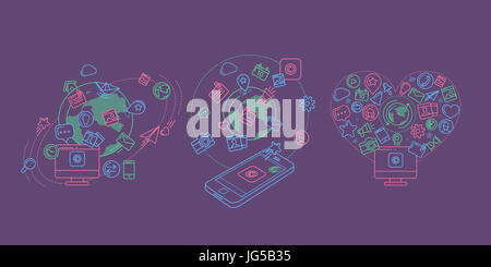 Social Media Colorful Linear Illustration Stock Photo - Alamy