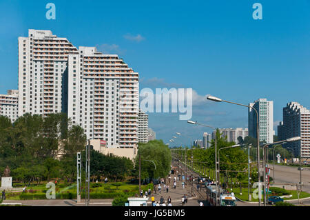 Huge communist appartment blocks on empty streets, Pyongyang, North ...