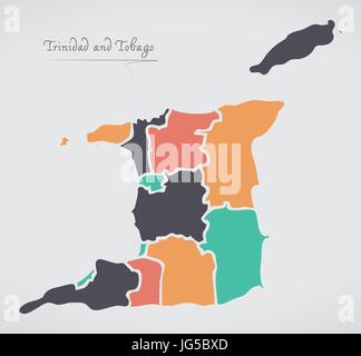 Trinidad and Tobago map with shapes of regions. Blank vector map of the ...