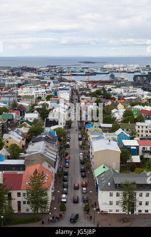 Colourful rooftops of Reykjavik seen from the tower of the ...