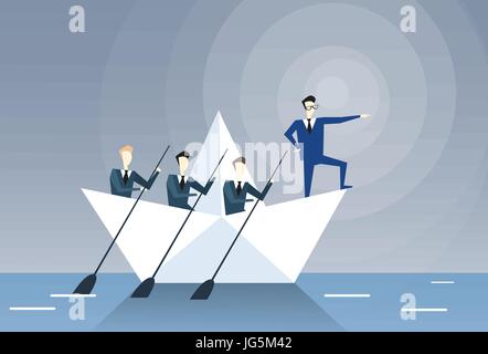 Businessman in boat. Business captain leader people team rowers rowing ...
