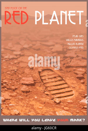 Footprints on Mars, artwork. An illustration of a pair of boot prints ...