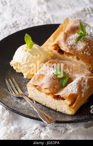 Plate with delicious cheese pie on yellow background Stock Photo - Alamy