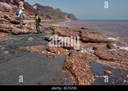 Red beach on the Iranian island of Hormuz, Hormozgan Province, Southern ...