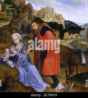 A depiction of *The Flight into Egypt*, an iconic Biblical scene ...
