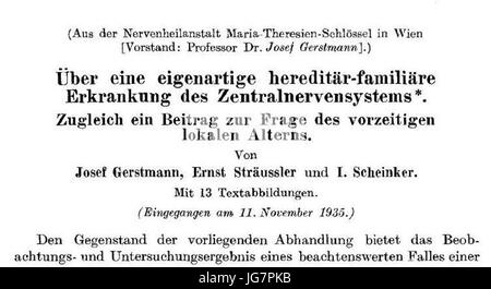Title page of Gerstmann, Straussler and Scheinker article Stock Photo ...