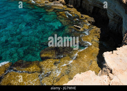 Sea caves (littoral caves) near Ayia Napa, Mediterranean sea coast ...