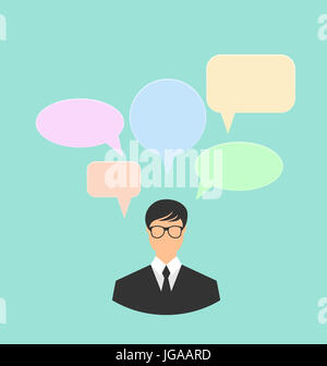Illustration business man thinking, many thoughts Stock Photo - Alamy