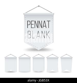 Blank white mock up pennants triangle flags various shapes tapering hanging banners realistic ...