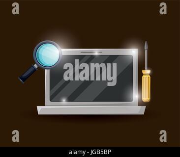 red wine color background with brightness of display computer and gears mechanism with set ...