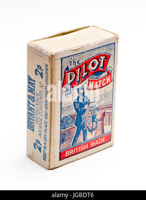 Close up of an old cardboard matchbox, branded as Scottish Bluebell ...
