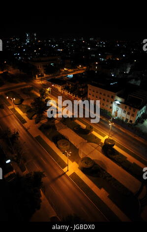 night view over the residential part of Havana with street lights and ...