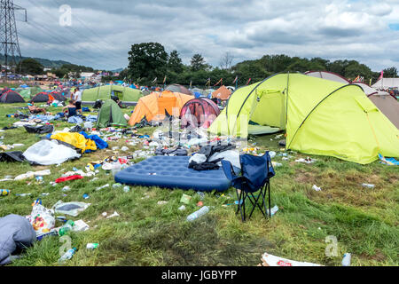 Some of the mess left behind at the end of the Glastonbury Festival ...