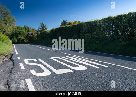 Slow road markings Stock Photo - Alamy