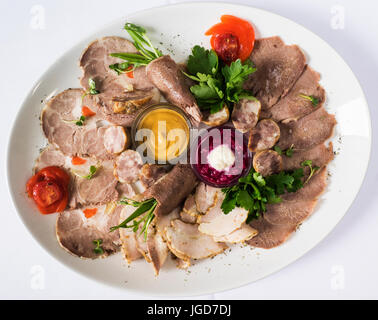 Homemade cold cuts with mustard and horseradish Stock Photo - Alamy