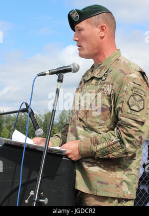 Fort Wainwright Garrison Commander Col. Nate Surrey makes remarks at ...