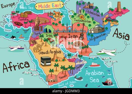 Colorful vector illustration of a cartoon arab sheikh and his camel ...