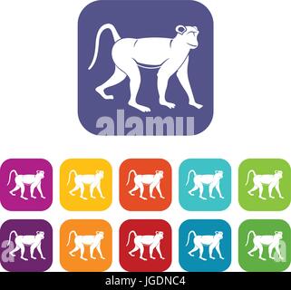 Monkey head icon flat. Blue pictogram on white background. Vector ...