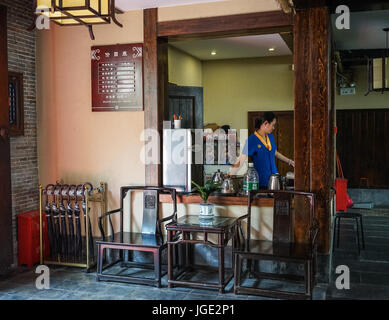 Inside of tea house at Jinli Ancient Street in Chengdu, China Stock ...