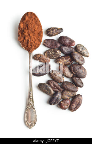 cacao beans and cacao powder in spoon Stock Photo - Alamy