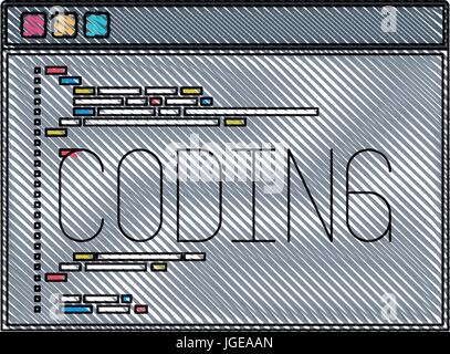 colored pencil silhouette of programming window with long script code ...