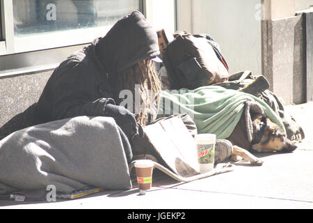 Homeless, Fifth Avenue, Times Square, New York, United States Stock ...