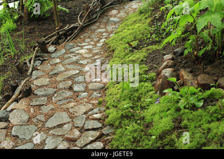 Cobbled footpath in the garden morning Stock Photo - Alamy